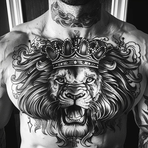 Tatuajes significativos para hombres: león con corona en el pecho ...