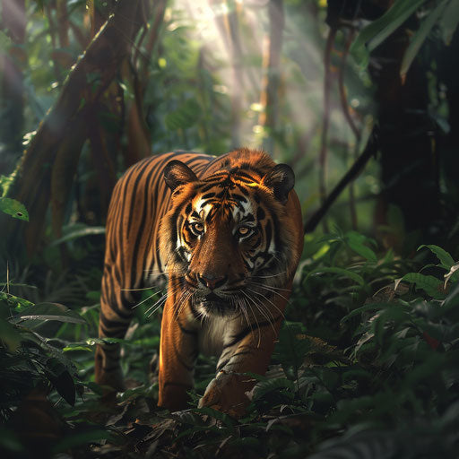 Majestic tiger in lush Sumatran jungle at dusk – IMAGELLA