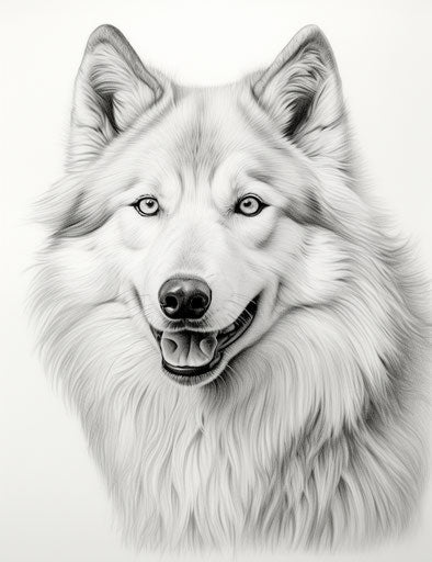 White wolf drawing in pencil, caricature style, light gray – IMAGELLA
