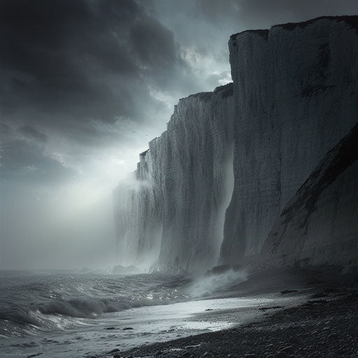 White Cliffs of Dover under a moody, overcast sky, in the style of Marc ...