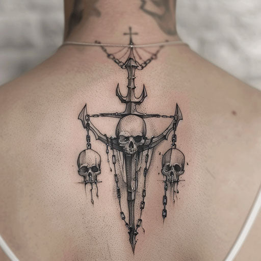 Gothic trident tattoo with skulls and chains – IMAGELLA