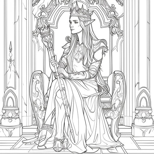 Elf queen sitting on a throne with a crown and scepter – IMAGELLA