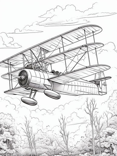 Airplane flying in the sky coloring page in Edmund Leighton style ...