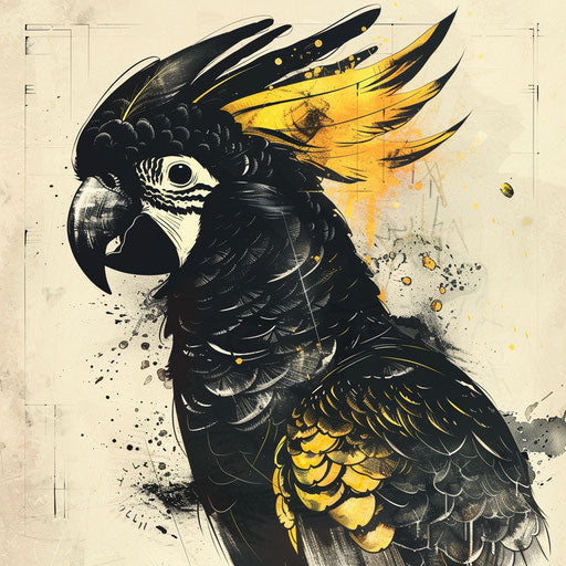 High contrast tattoo sketch of a yellow-tailed black cockatoo – IMAGELLA