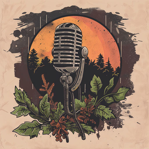Hand-drawn podcast logo with a rustic background and artistic elements ...
