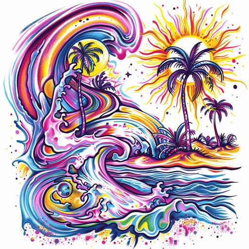 Vibrant psychedelic beach tattoo design – IMAGELLA