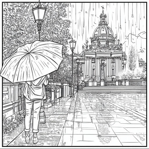 Rainy day scene with detailed architectural elements – IMAGELLA
