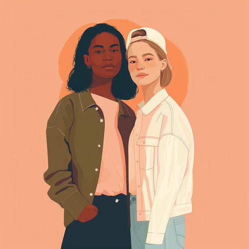 Realistic friends on flat pastel peach background – IMAGELLA