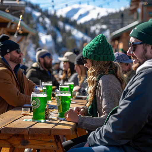 People drinking beer on mountain patio at ski resort bar – IMAGELLA