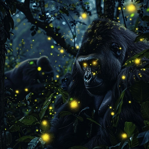 Gorillas illuminated by firefly glow at night – IMAGELLA