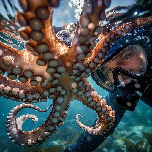 A close encounter with an octopus, tentacles reaching out towards the ...