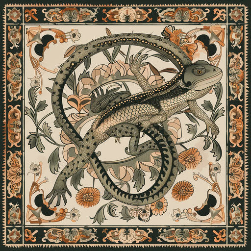 Flat tattoo sketch of a lizard in medieval tapestry style – IMAGELLA