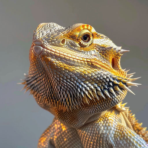 Golden hour highlights on a bearded dragon's scales – IMAGELLA