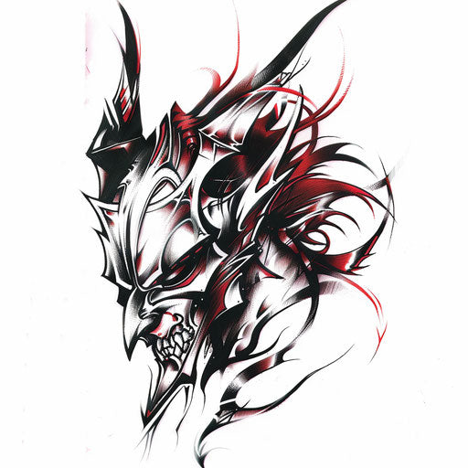 Metallic devil tattoo design in silver and red on white – IMAGELLA