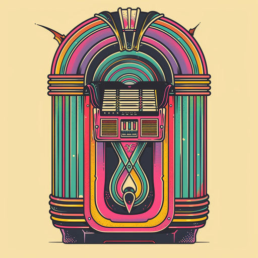 Nostalgic sketch of a retro jukebox in bold colors – IMAGELLA