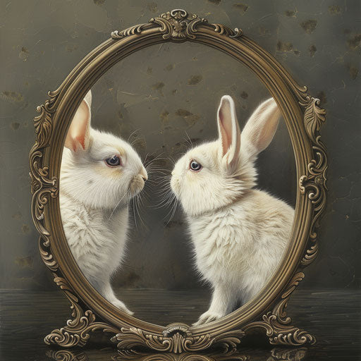Rabbit's reflection study: self-perception and curiosity – IMAGELLA