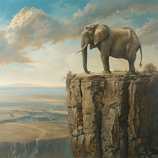 Majestic elephant at the edge of a cliff overlooking vast plains – IMAGELLA