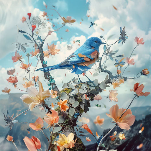 Bluebird in a fantastical scene with surreal elements – IMAGELLA