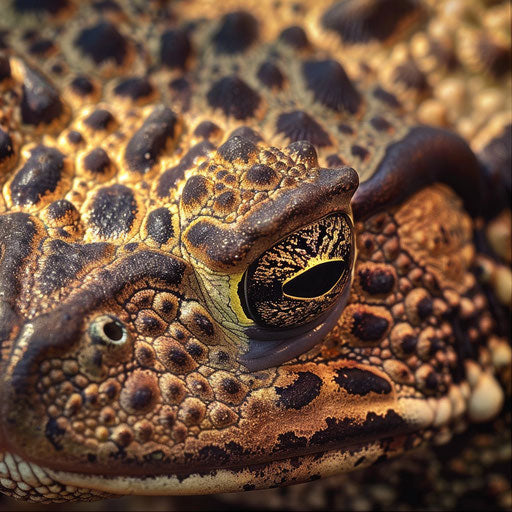 The intricate texture of a Western leopard toad's skin illuminated by ...