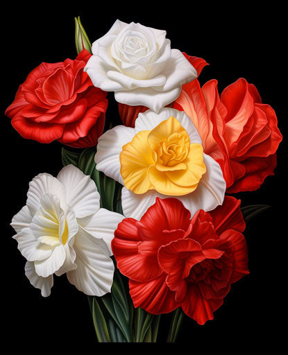 Red and white rose with a lot of daffodils – IMAGELLA