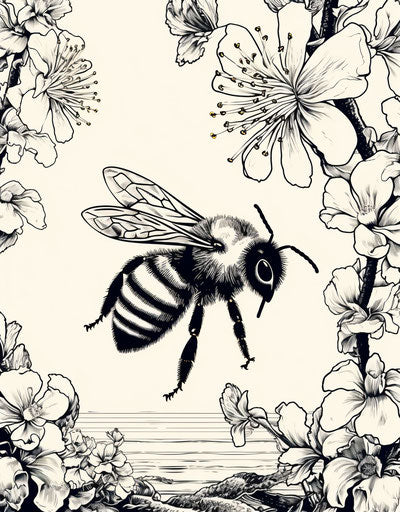 Drawing of a bee, woodcut-inspired style – IMAGELLA