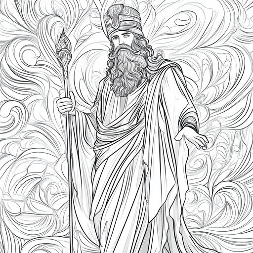Stylized Moses with abstract patterns, coloring book page – IMAGELLA