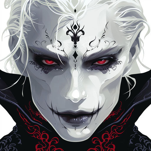 Realistic vampire illustration on white background, intricate patterns ...