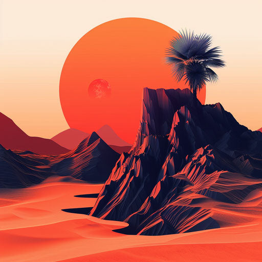 Realistic and creative clipart on a flat sunset orange background, featuring bold shadows and ...
