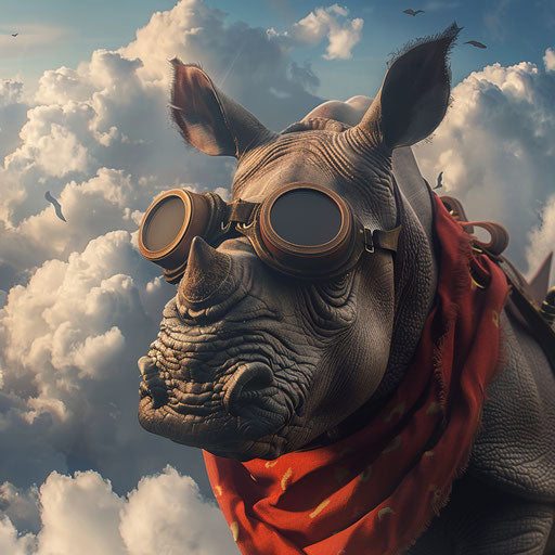 Rhino vintage plane pilot flying against clouds – IMAGELLA