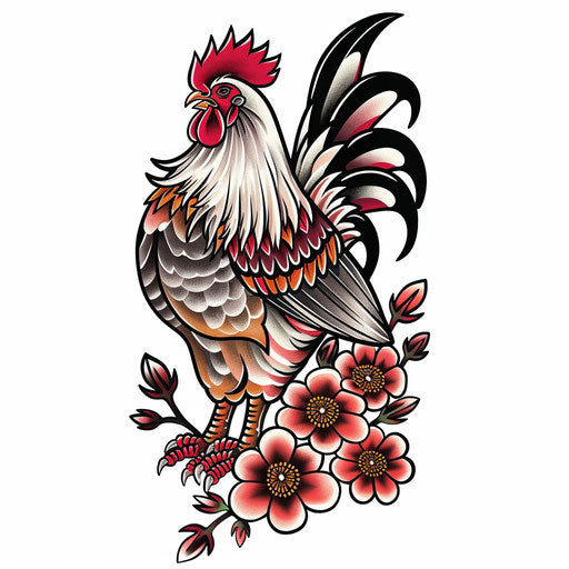 Traditional Japanese style rooster tattoo on white background – IMAGELLA
