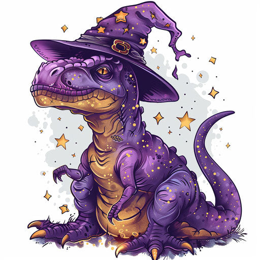 Whimsical tattoo sketch of a T rex wearing a wizard hat – IMAGELLA