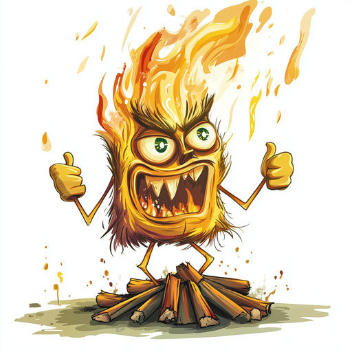 Humorous caricature of a bonfire clipart with human characteristics ...