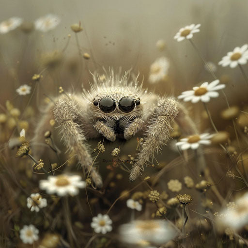 Adorable spider playing with small flowers – IMAGELLA