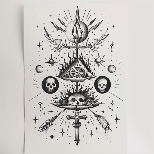 Black ink tattoo illustration of the Beatitudes with symbolic icons ...