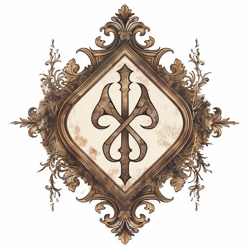 Vintage flat tattoo sketch of a rune encapsulated in an ornate baroque ...