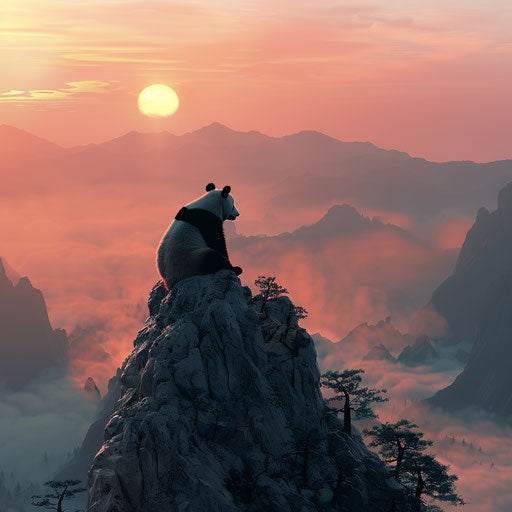 Majestic giant panda on misty mountain peak at dawn – IMAGELLA