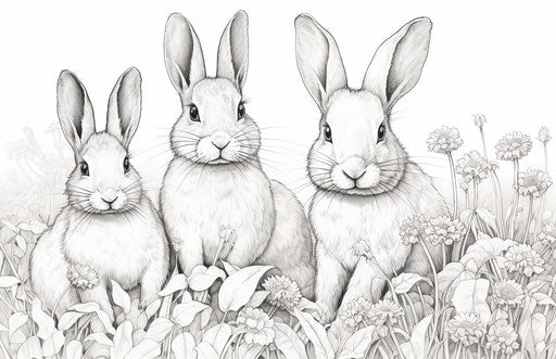 Four rabbits sitting together coloring pages – IMAGELLA