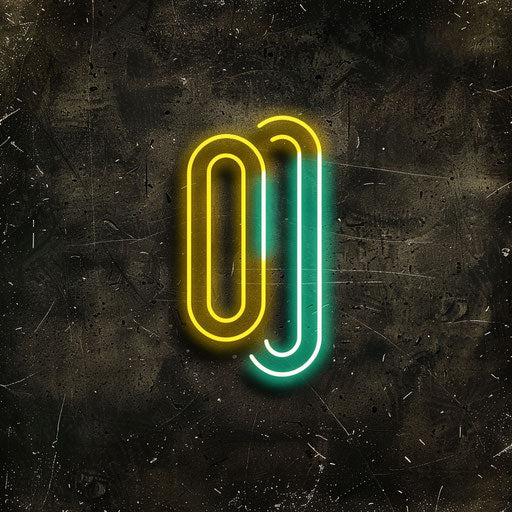 Vintage neon logo with yellow and turquoise on black background – IMAGELLA
