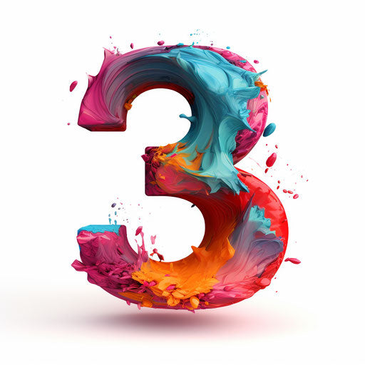 Number 3 illustration in the style of Impressionistic Art, on white ...