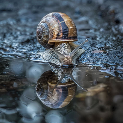 Snail's reflection in a puddle in the style of Will Burrard-Lucas ...