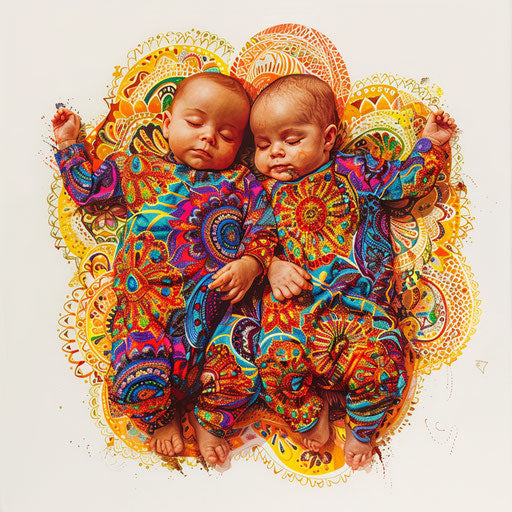 Realistic twins illustration on plain white backdrop, bright colors and ...