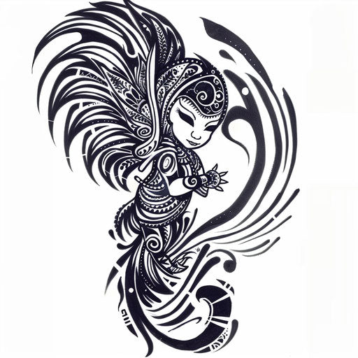 Cherub tattoo in tribal style, bold lines and patterns – IMAGELLA