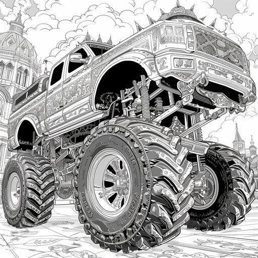 Intricate baroque monster truck with detailed designs in the style of ...