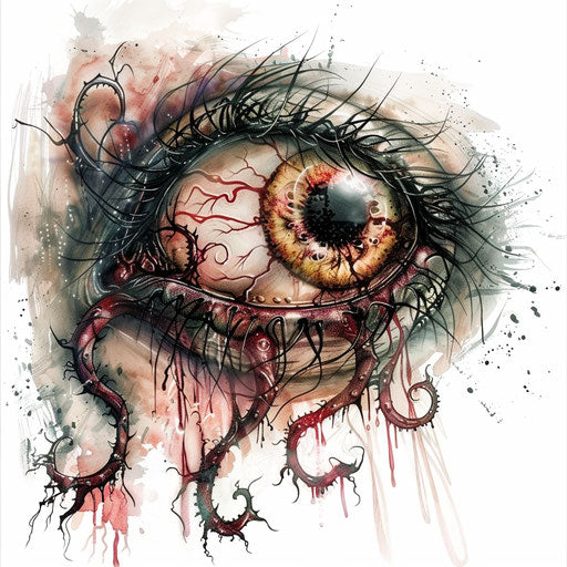 Grotesque monster's eye with tentacles, horror tattoo concept on white ...