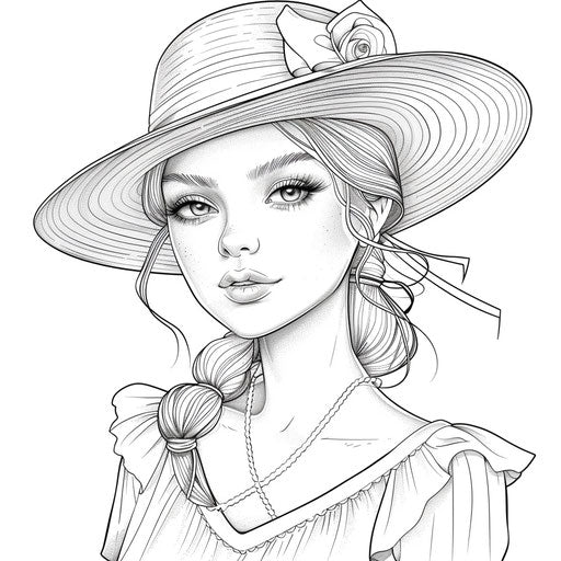 Stylish little girl with a big hat in the style of Megan Hess Coloring ...