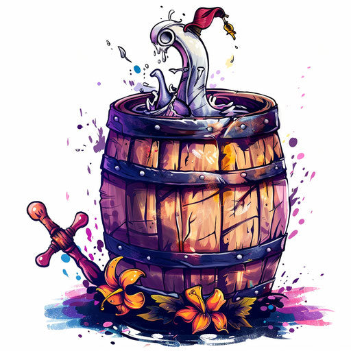 Sailor's barrel of rum tattoo in cartoon style, bold colors – IMAGELLA