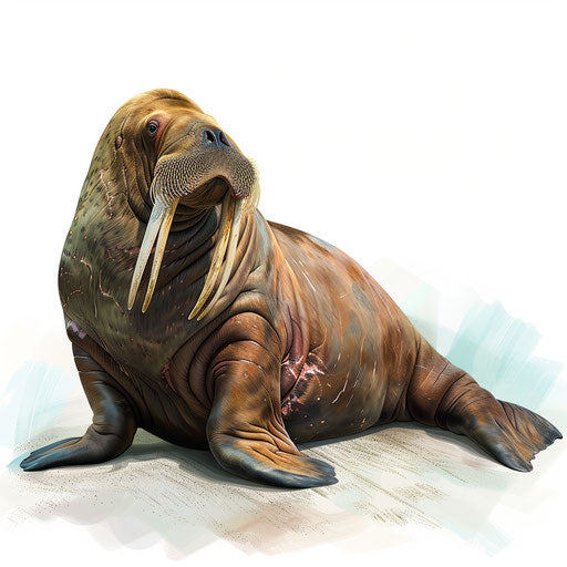 Walrus artwork with photo realistic style on a flat white background ...