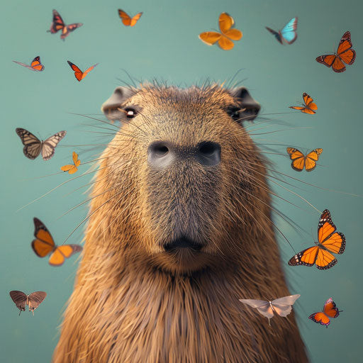 Capybara surrounded by butterflies, Elke Vogelsang style – IMAGELLA