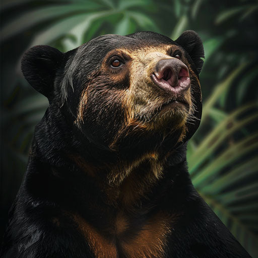 Dramatic portrait of a sun bear with a lush green backdrop – IMAGELLA