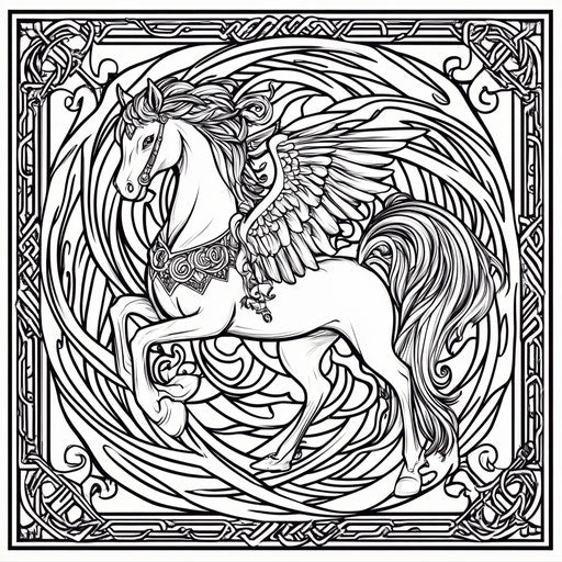 Complex Celtic knot with a pegasus in the style of Teagan White ...